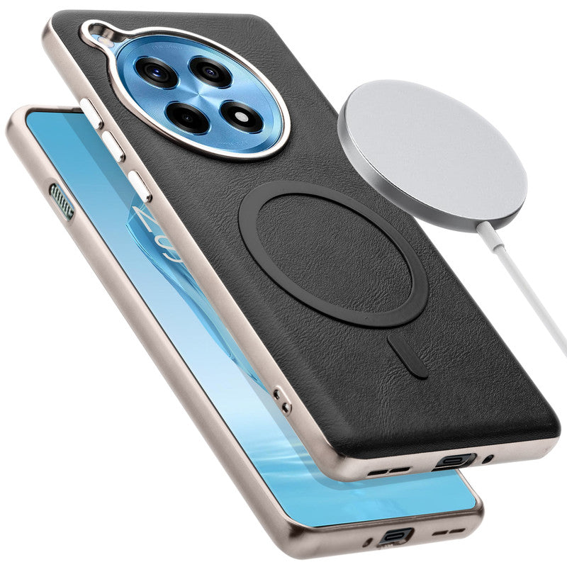 Premium Faux Leather MagSafe Compatible Case for OnePlus 12R 5G With M