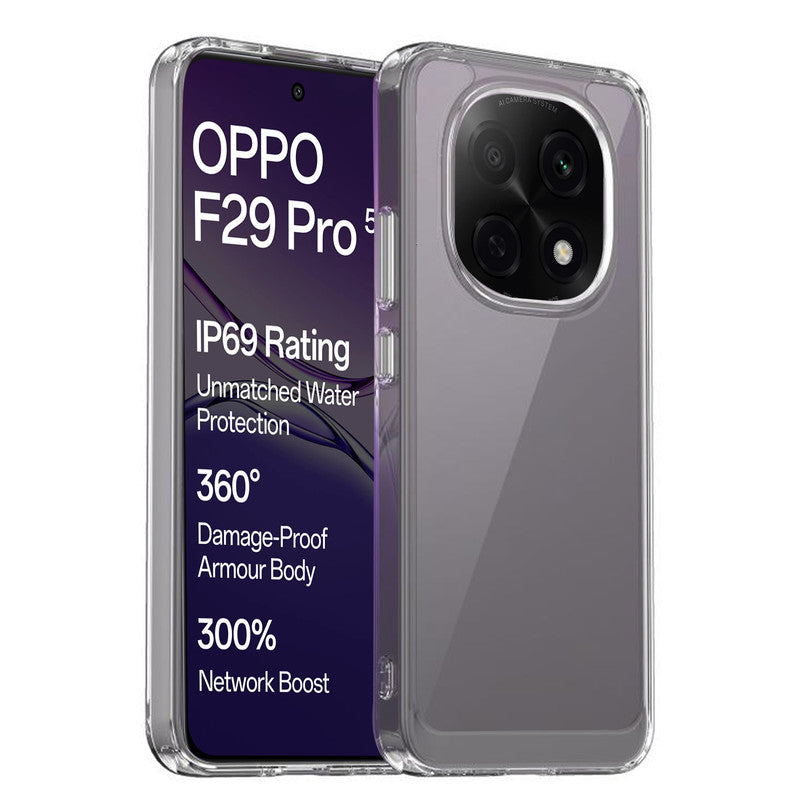 Minimalist Transparent Hard Case For Oppo F29 Pro 5G with Silver Butto